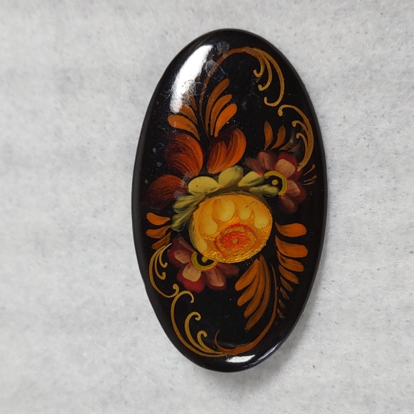 Artisan Crafted | Jewelry | Vintage Russian Handpainted Wood Brooch ...